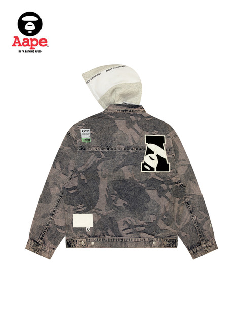 Aape men's autumn ape face badge camouflage denim washed distressed ...