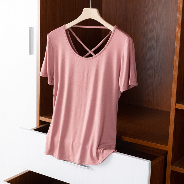 Loose Modal T-shirt for women summer backless short-sleeved thin top ...