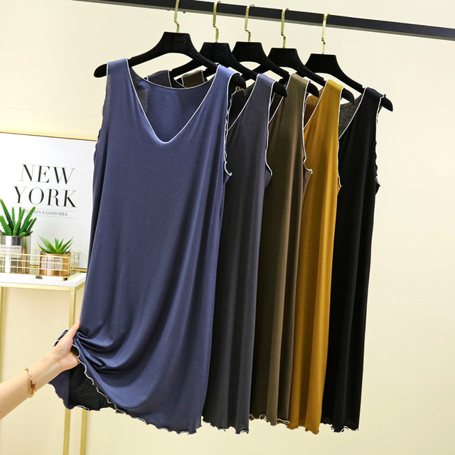 Modal V-neck flying edge nightgown for women summer loose vest dress ...
