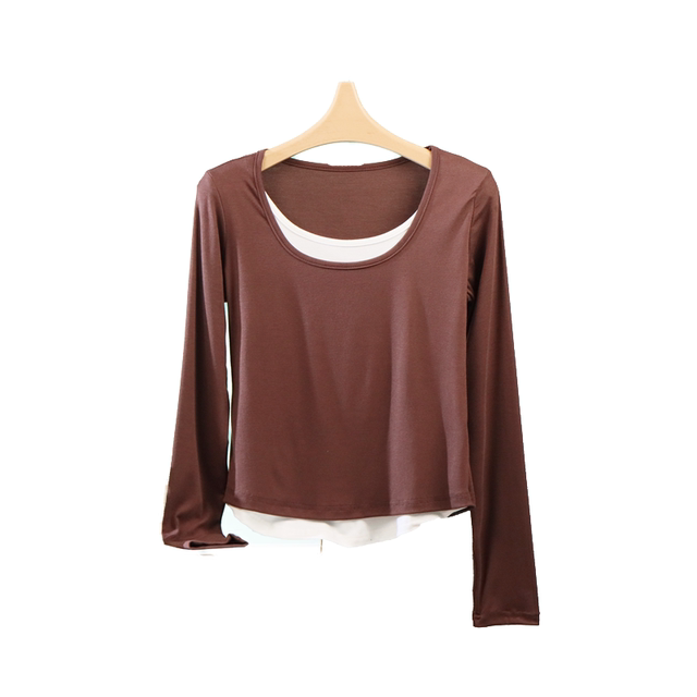 Modal round collar color fake two long -sleeved T -shirts women autumn ...