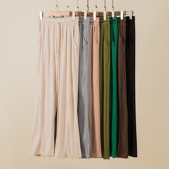 Threaded Modal Casual Pants Women's Summer High Waist Pocket Splicing ...