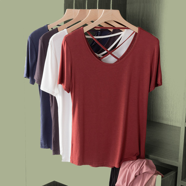 Loose Modal T-shirt for women summer backless short-sleeved thin top ...