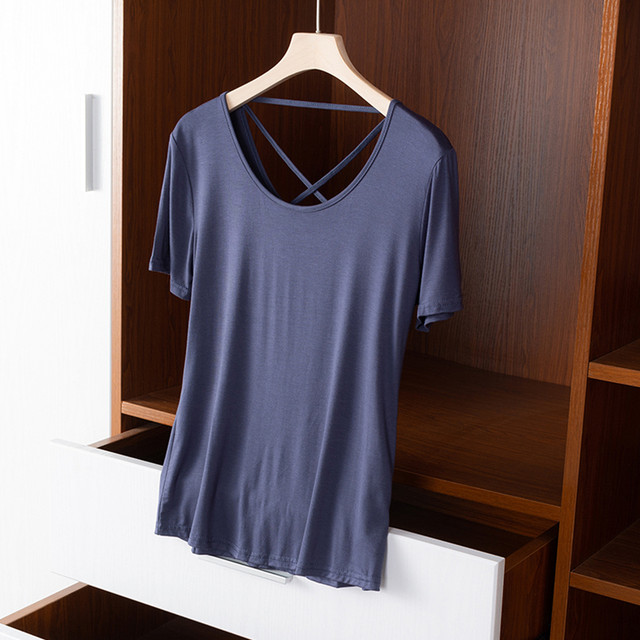 Loose Modal T-shirt for women summer backless short-sleeved thin top ...