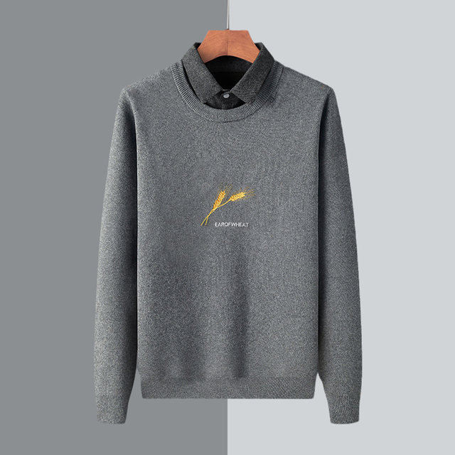 2020 autumn and winter new men's round neck embroidery vacation two ...