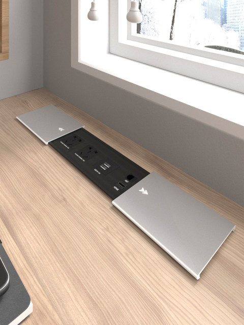 Slide desktop embedded socket multi-function computer desk power strip office countertop island ...