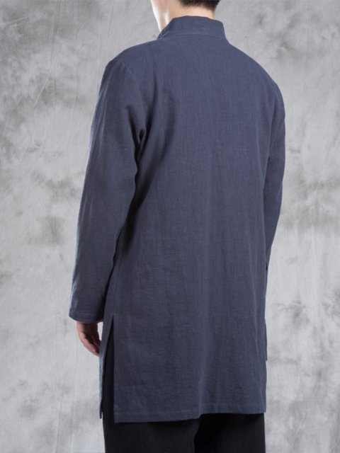 Chinese style men's clothing linen long coat hemp material large size ...