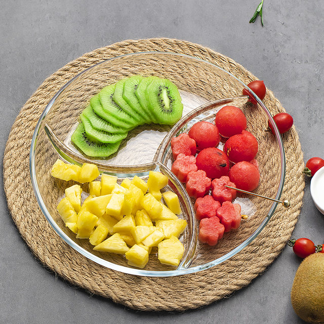 Fenix tempered glass three-part plate home multi-functional fruit salad ...