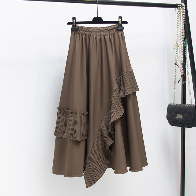 Irregular pleated ruffle skirt for women mid-length drape suit cake ...