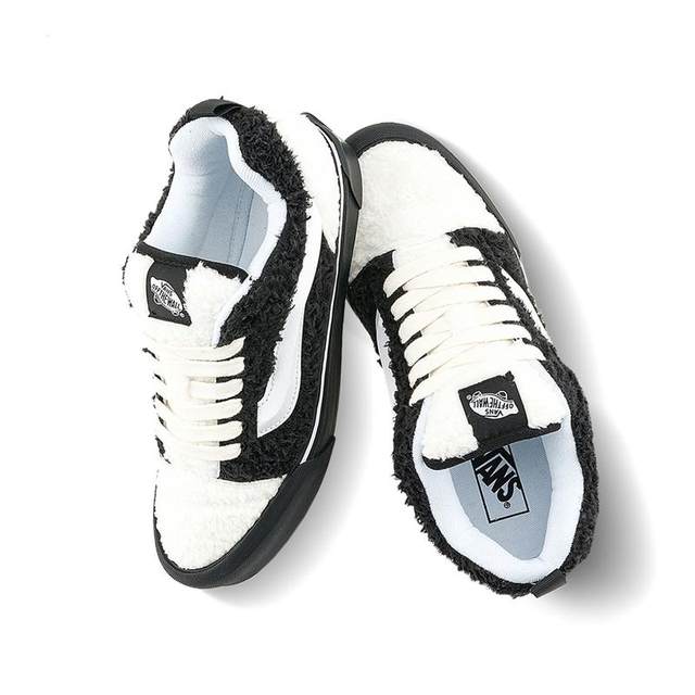 VANS black and white panda Knu Skool plus velvet retro low-cut sneakers ...
