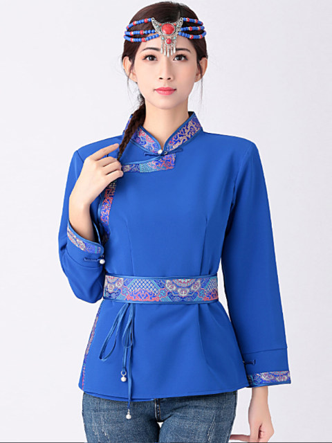 Mongolian clothing women's Mongolian robe daily clothing female short Mongolian element shirt ...