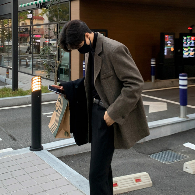 Autumn and winter high -level sensory woolen suits men's Korean version ...