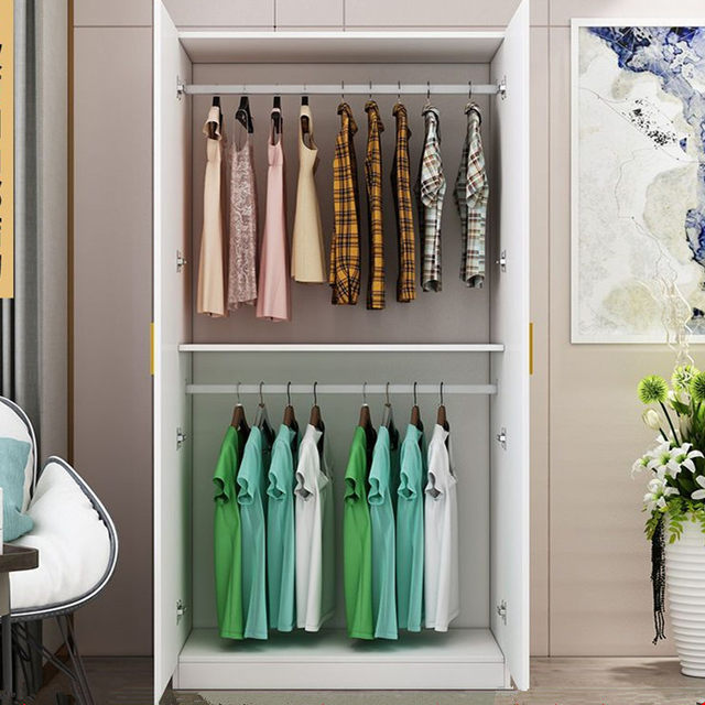 Two-door wardrobe upper and lower double-layer fully hanging home ...
