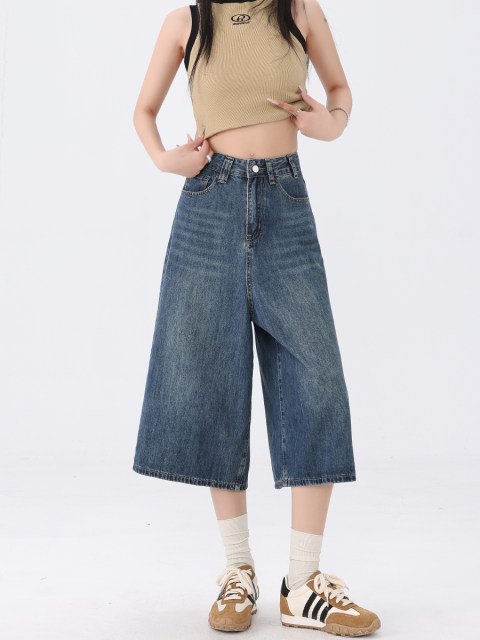 Vintage Wide-Leg Cropped Denim Pants for Women, Summer Thin Style, 2025 ...