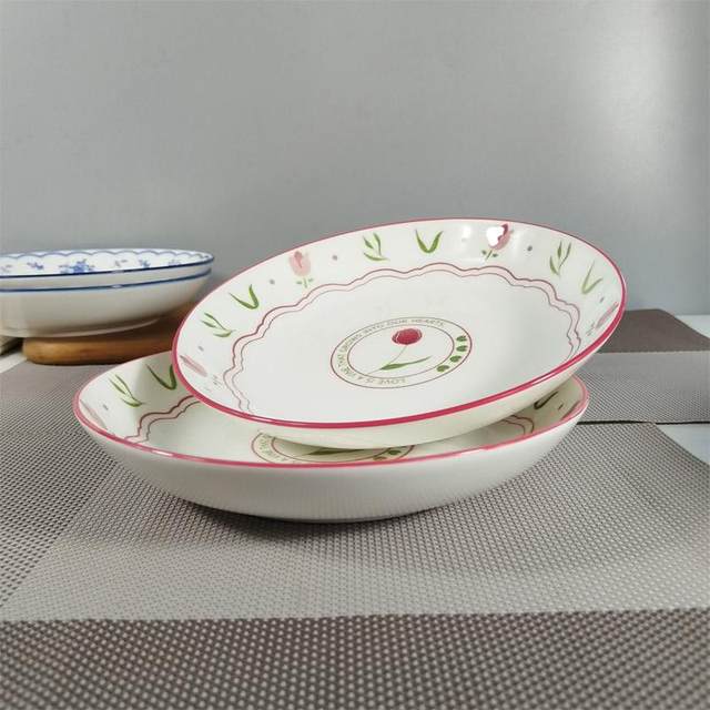 Disk household vegetable dish, Ceramic 7 -inch fried dish dish under ...