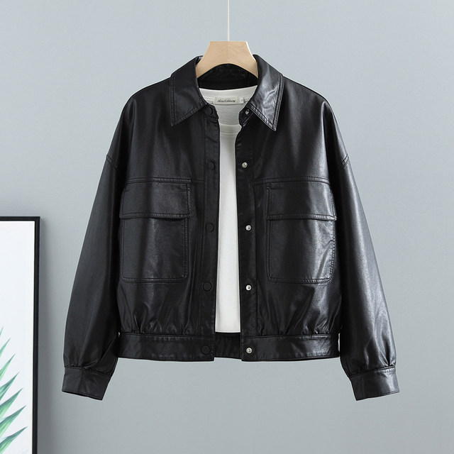 Autumn new work style PU leather jacket outer women's locomotive short ...