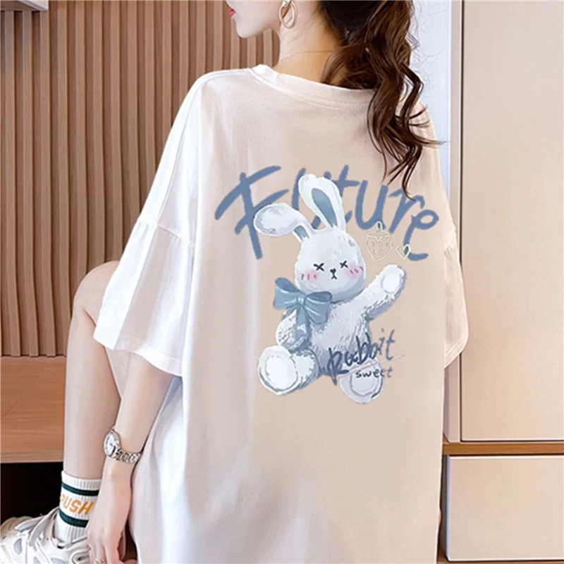 Milk blue short -sleeved T -shirt women 2024 new European goods large ...