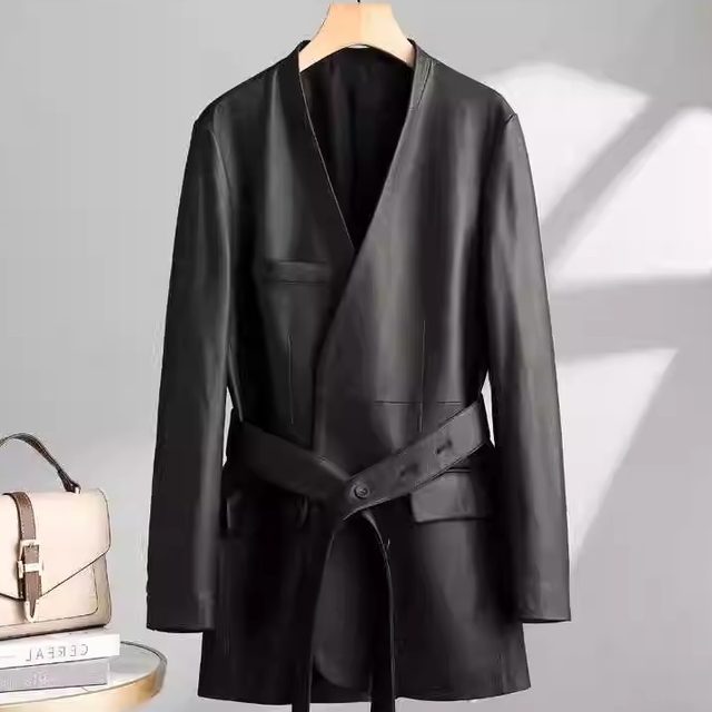 Haining Leather Women's Middle Long Waist -Waistless Belt Belt Suit ...