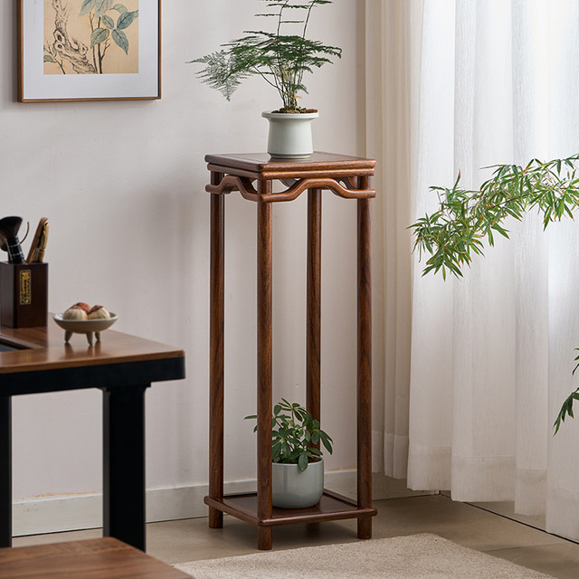 Walnut Chinese flower stand balcony storage rack solid wood flower ...