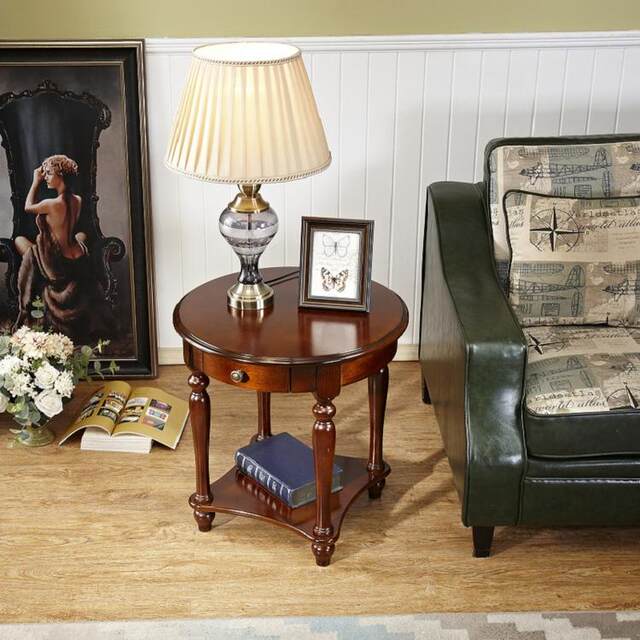 European coffee table solid wood round simple small round table side ...