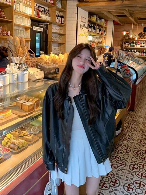 Brown small leather jacket for women 2025 spring and autumn new style ...