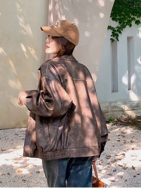 Brown small leather jacket for women 2025 spring and autumn new style ...