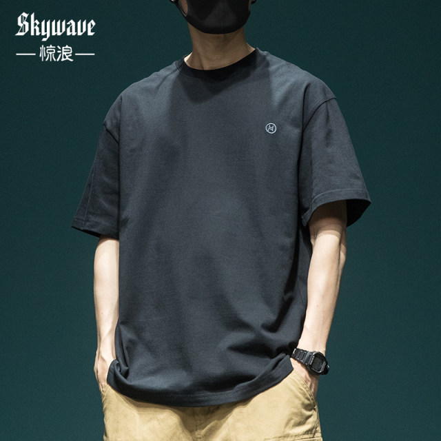 Summer basic model 260 grams of heavy short -sleeved T -shirt men's tide brand INS loose ...