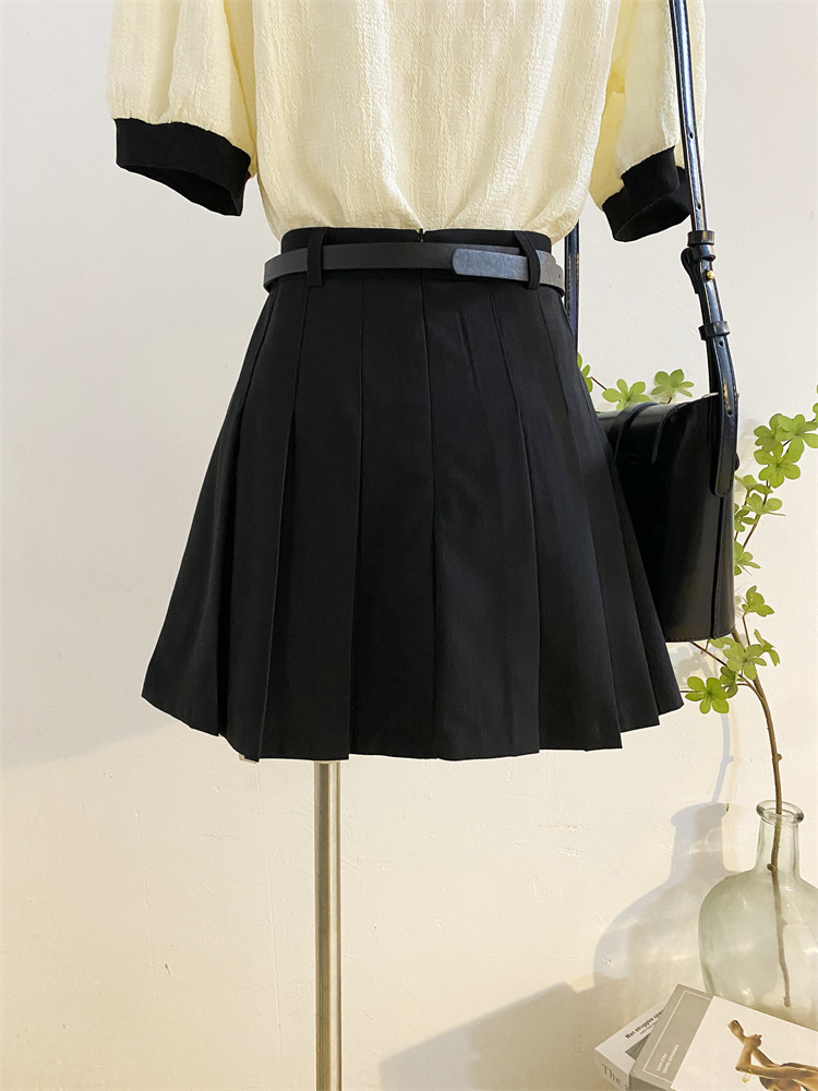 Black suit pleated skirt women's 2025 spring and summer anti-wind high waist A-line jk short ...