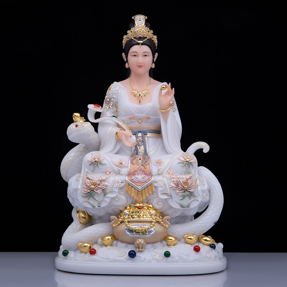 The white marble statue of the goddess Nuwa who lives in the world, the ...