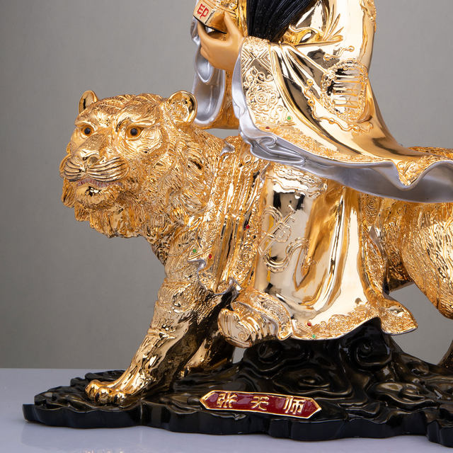 Taiwan Brass Gilt Dragon Tiger Mountain Zhang Tianshi Statue Home ...