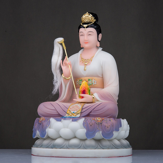 Nuwa goddess statue white marble sitting lotus mother of the earth ...
