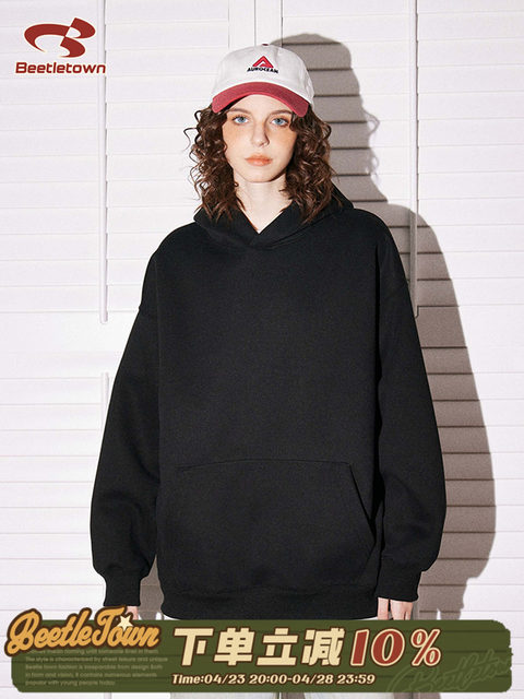 BEETLE TOWN heavyweight 420g American high street hooded sweatshirt for women spring solid color ...