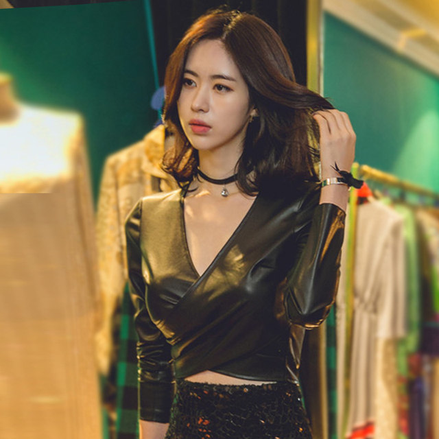 Cool trendy high-quality PU leather jacket for women Chun Hyuna slim ...