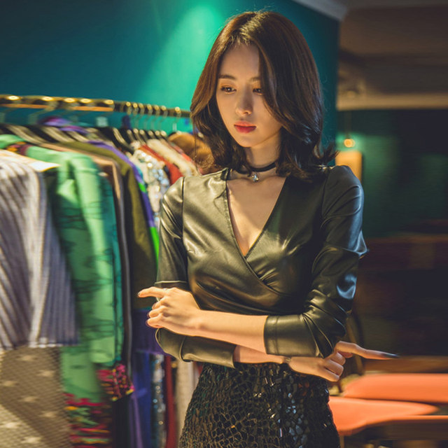 Cool trendy high-quality PU leather jacket for women Chun Hyuna slim ...