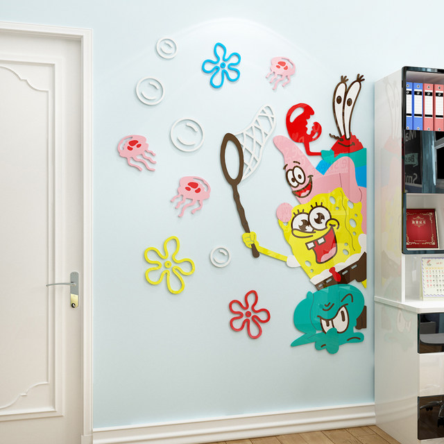 SpongeBob SquarePants wall stickers 3D three-dimensional kindergarten ...