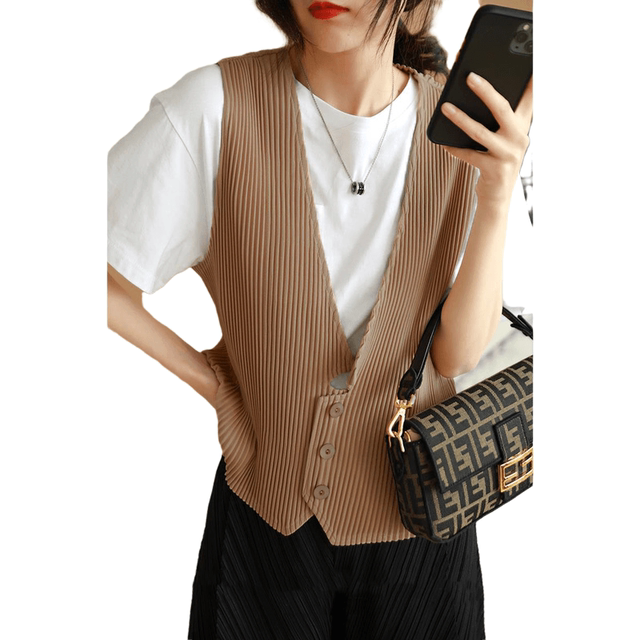 High-end Miyake vest women's clothing 2025 black new style exterior ...