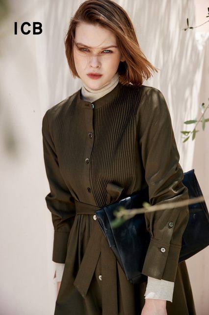 ICB Japanese autumn commute straight version wool blended long -sleeved dress shirt -style skirt ...