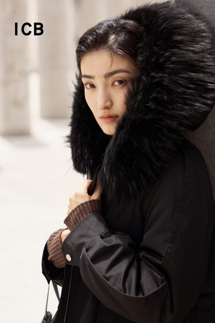 ICB Japanese autumn and winter commuting rex rabbit leather two-in-one mid-length H-shaped parka ...