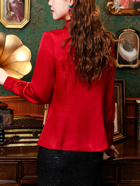 Fashion embroidered red shirt women's outfit spring new style slim ...