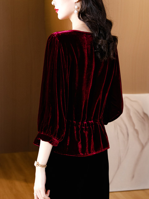 Fashionable waisted gold velvet top for women's autumn clothing middle ...