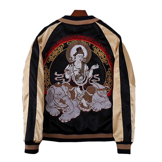 Japanese is Yokosuka embroidered Prajna Buddha baseball clothes on both sides of men's jackets ...