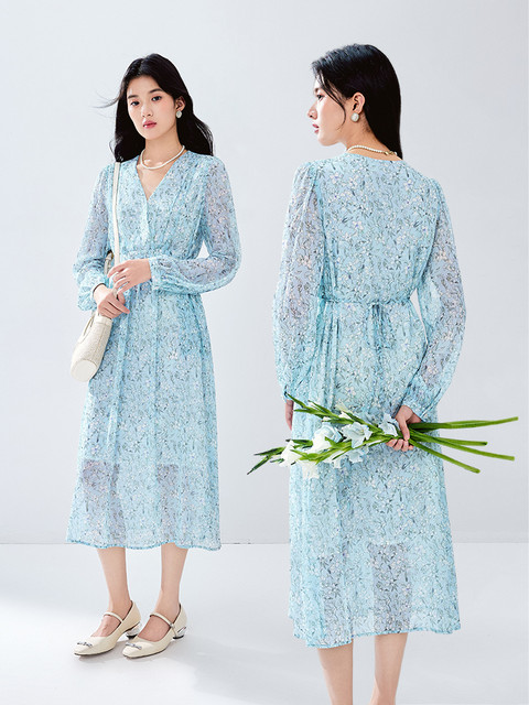 Qiushui Yiren fresh and elegant small floral dress 2025 autumn new ...