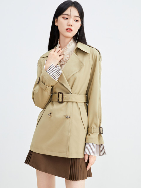 Qiu Shui Ren French windbreaker outer jacket Woman 2025 New British style dual -breasted ...