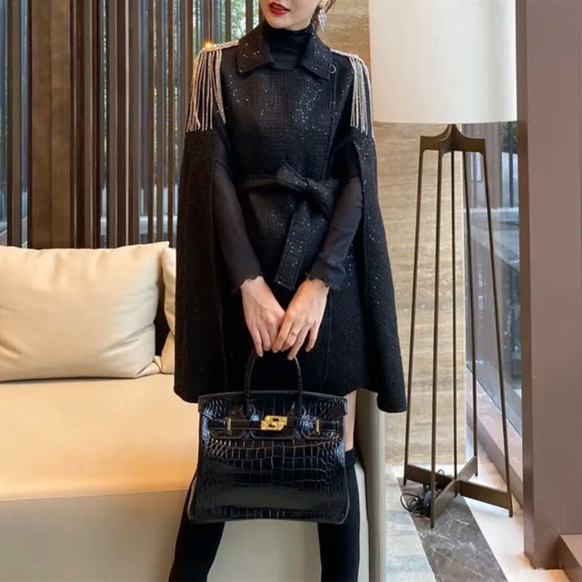 Shiny cloak shawl coat autumn and winter new temperament lady style ...