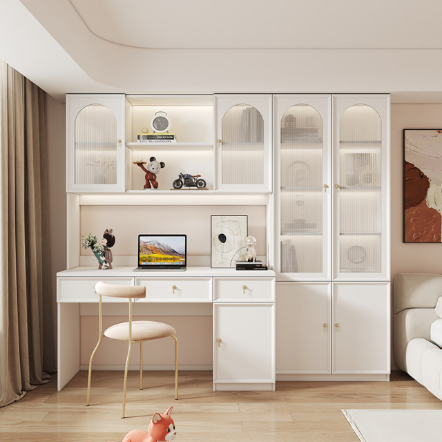 Solid wood computer desk bookshelf bookcase combination desk student ...