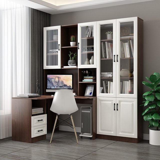 (Updated) Bookcase desk integrated corner desk bookshelf combination ...