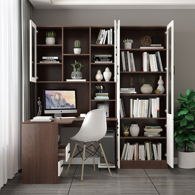 (Updated) Bookcase desk integrated corner desk bookshelf combination ...