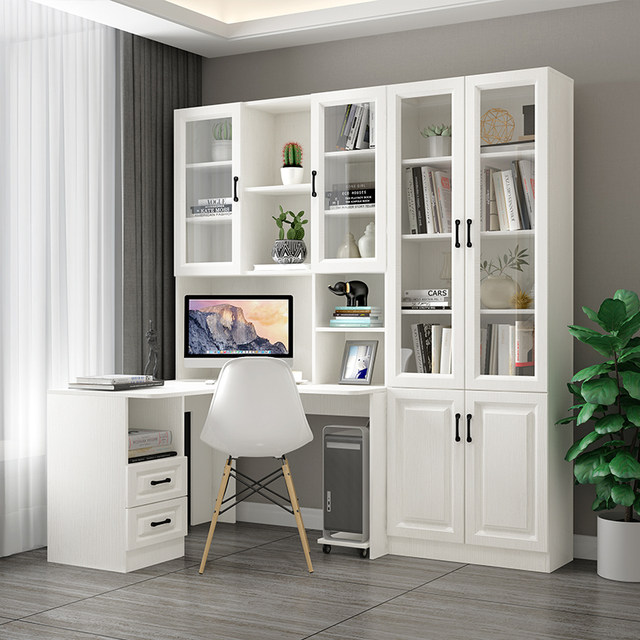 (Updated) Bookcase desk integrated corner desk bookshelf combination ...