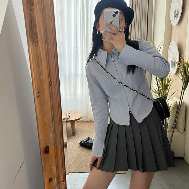 shezero gray anti -walking light skirt summer black college wind high waist thin pleated pleated ...