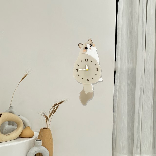 Original Ragdoll Cat Wall Clock Kitten Wall Clock with Swingable Tail ...