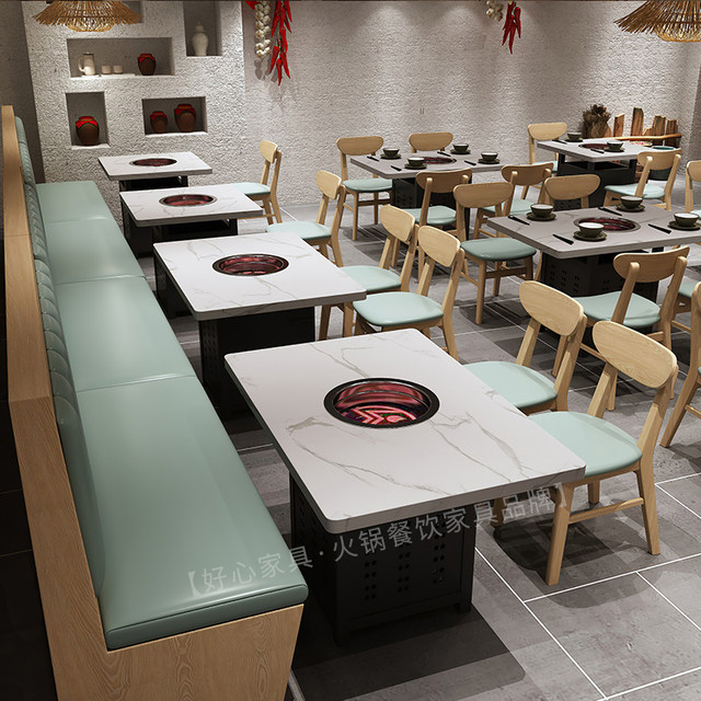 Marble slate smokeless hot pot barbecue restaurant table induction ...